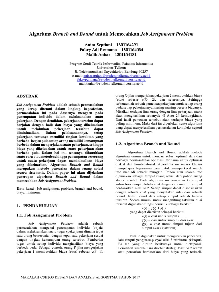 Paper Design Analisi Algoritma Job Assignment Problem Using Branch ...
