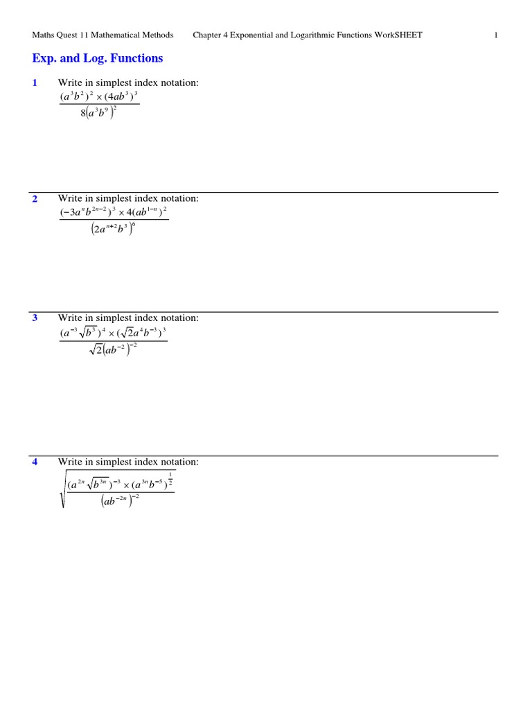 Quest Exp and Logs Worksheet | PDF | Logarithm | Exponential Function