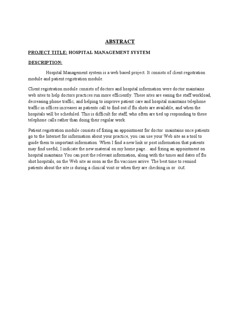 Project Title: Hospital Management System Description: Hospital ...