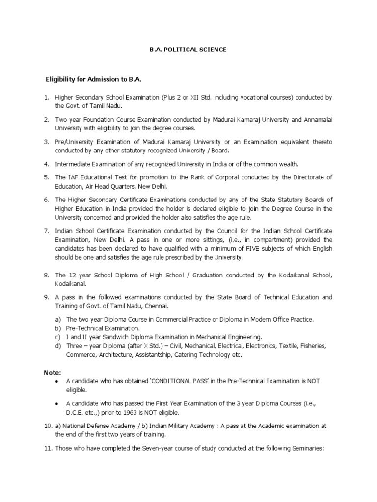Ba Political Science | PDF | Diploma | Bachelor's Degree