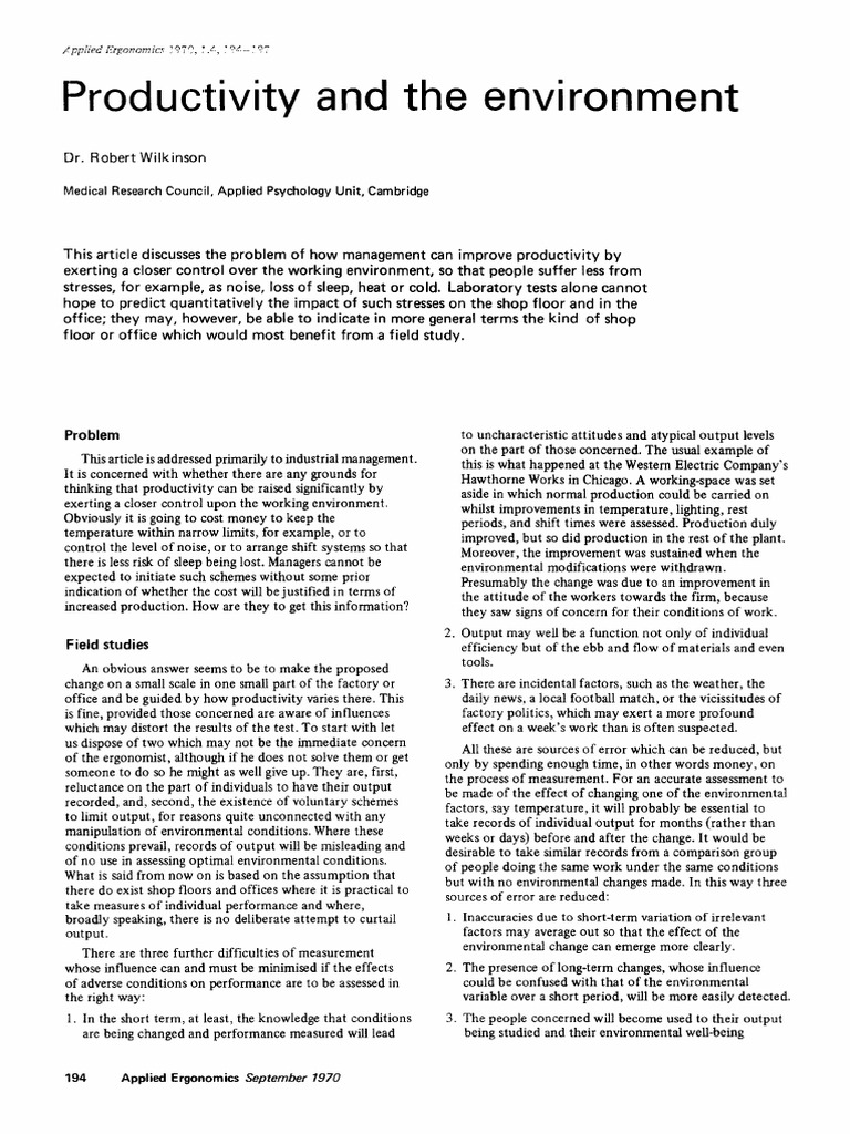 Productivity and The Environment: Problem | PDF | Stress (Biology ...