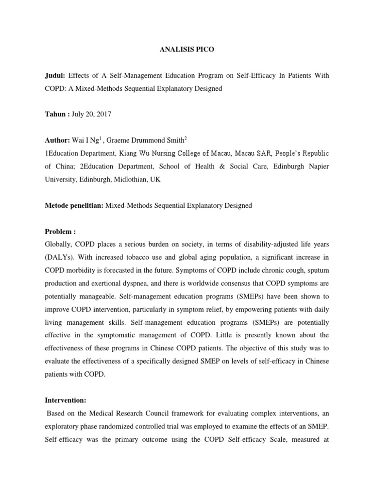 Analisis Pico | Self Efficacy | Chronic Obstructive Pulmonary Disease