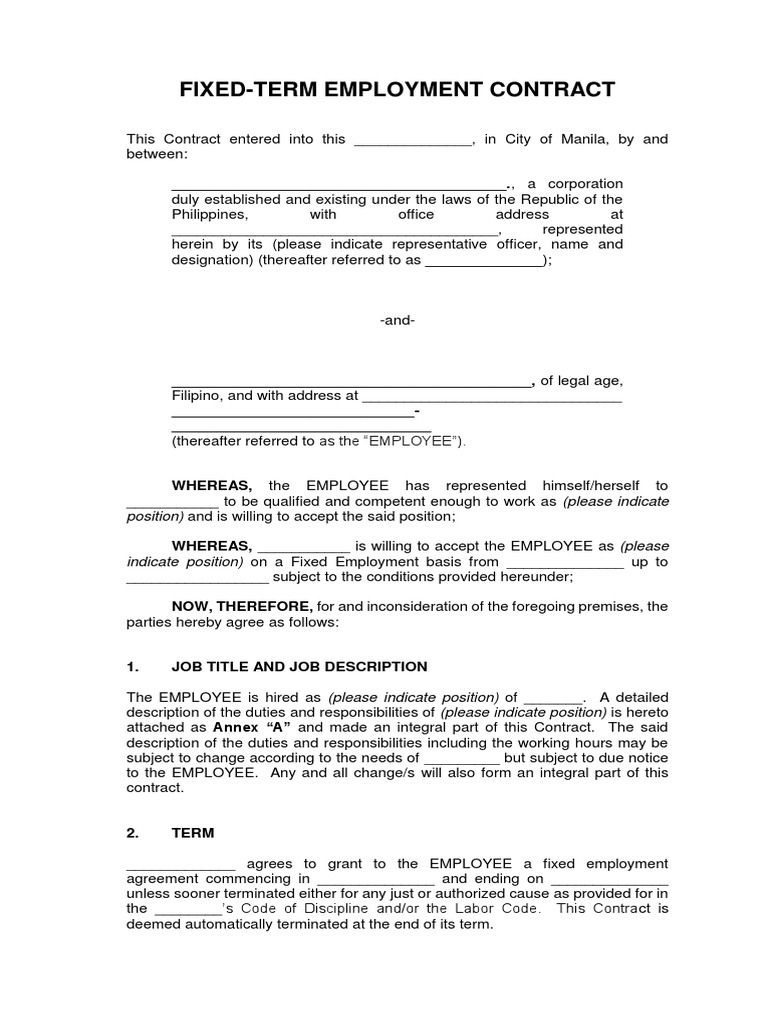 Fixed Term Employment Contract | PDF | Employment | Crime & Violence