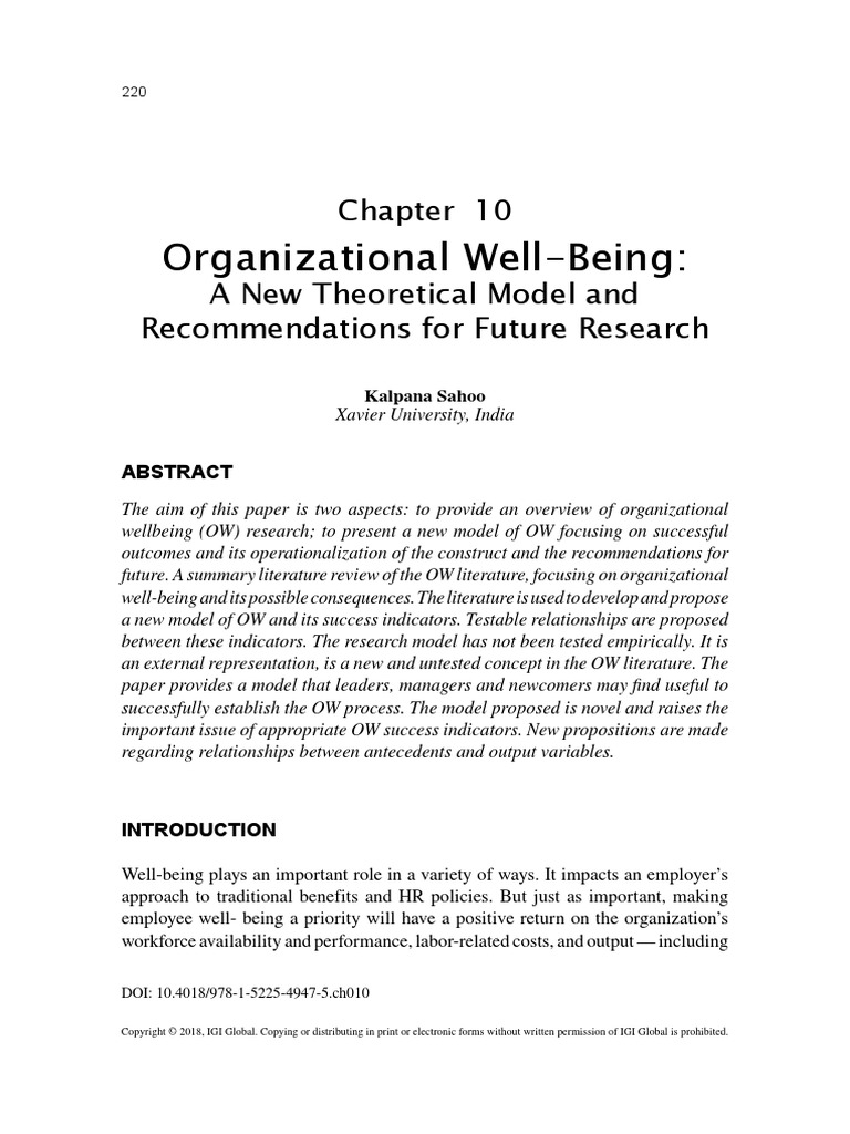 Organizational Well Being A New Theoretical Model and Recommendations ...