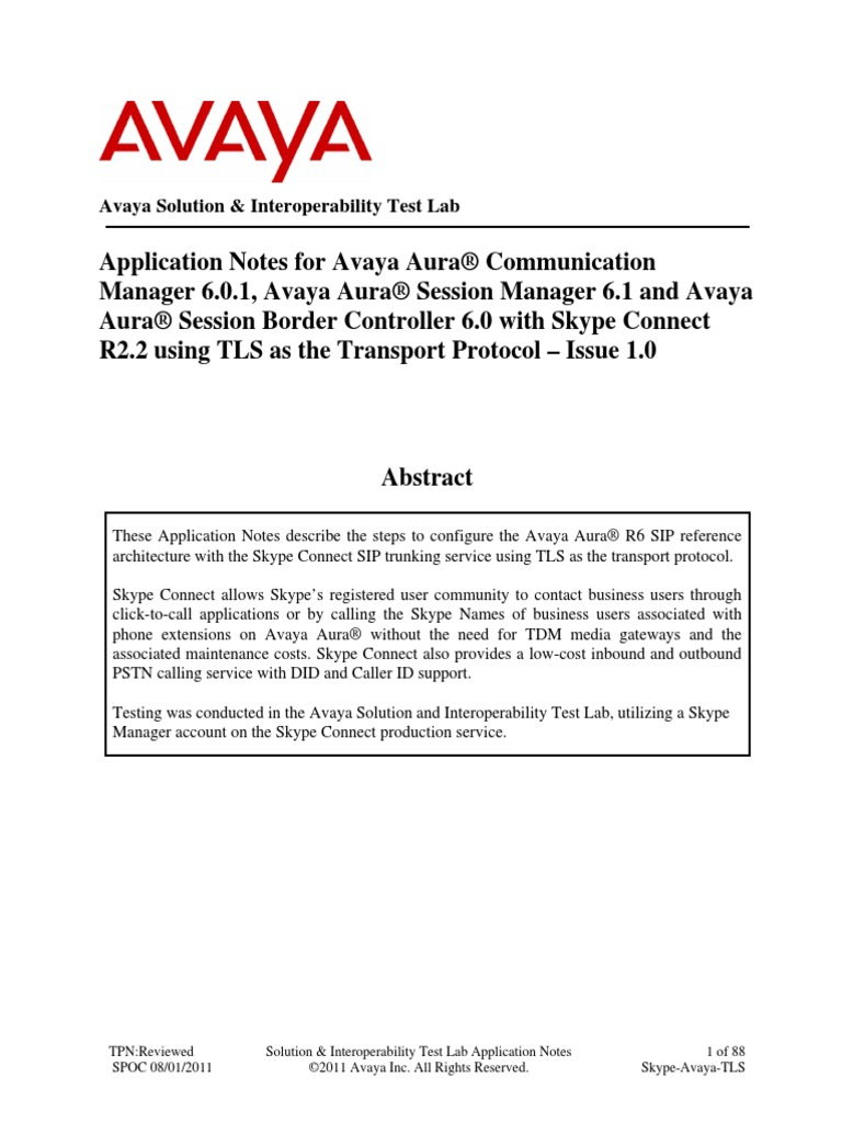 Skype Avaya TLS | PDF | Session Initiation Protocol | Computer Network
