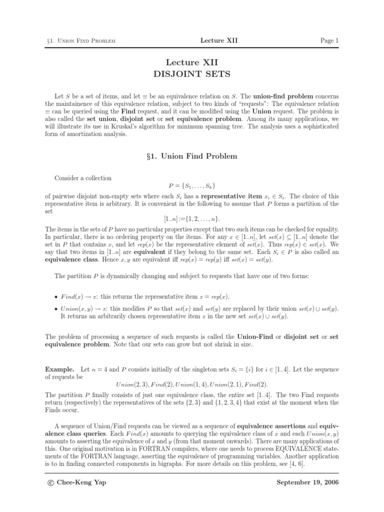 Disjoint Sets: 1. Union Find Problem | PDF | Monotonic Function ...