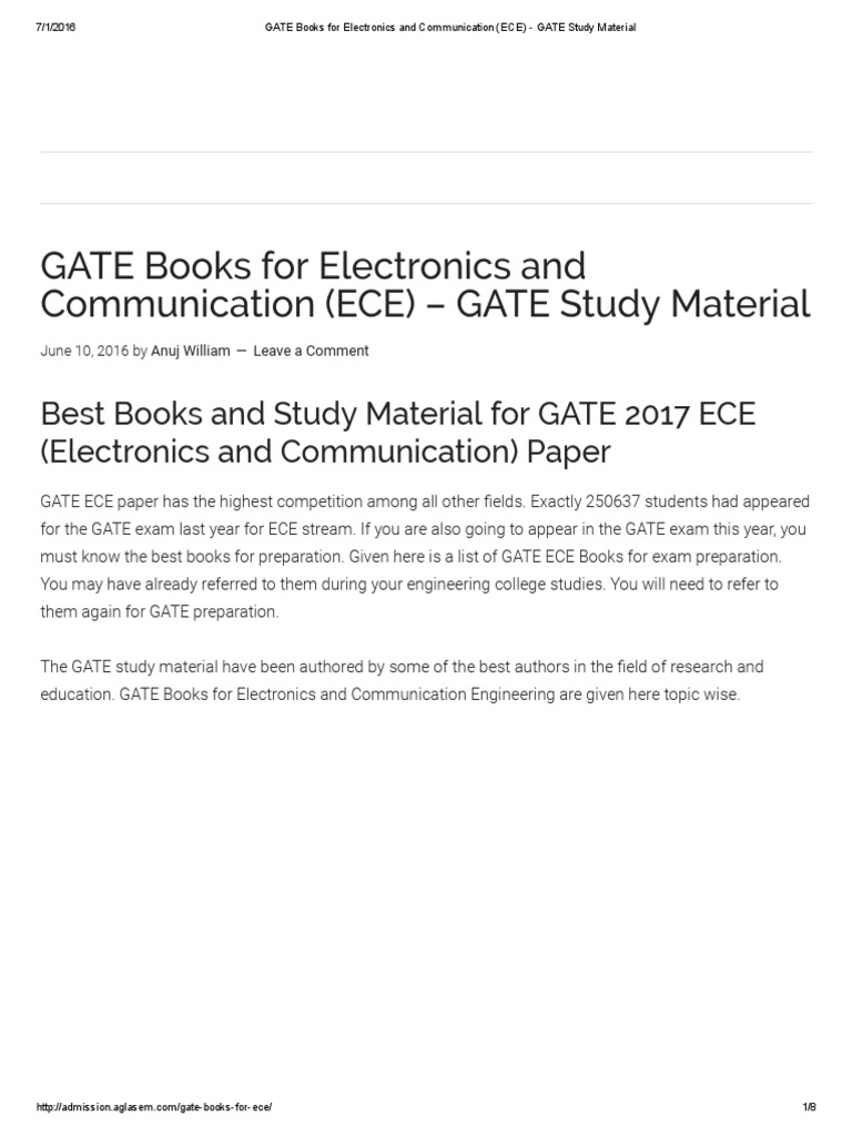 GATE Books For Electronics and Communication (ECE) - GATE Study ...