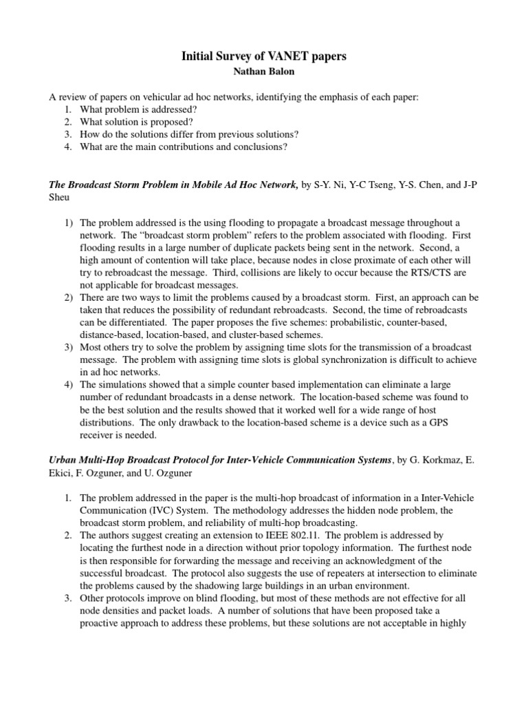 Survey of Vanet Papers | PDF | Wireless Ad Hoc Network | Computer Network