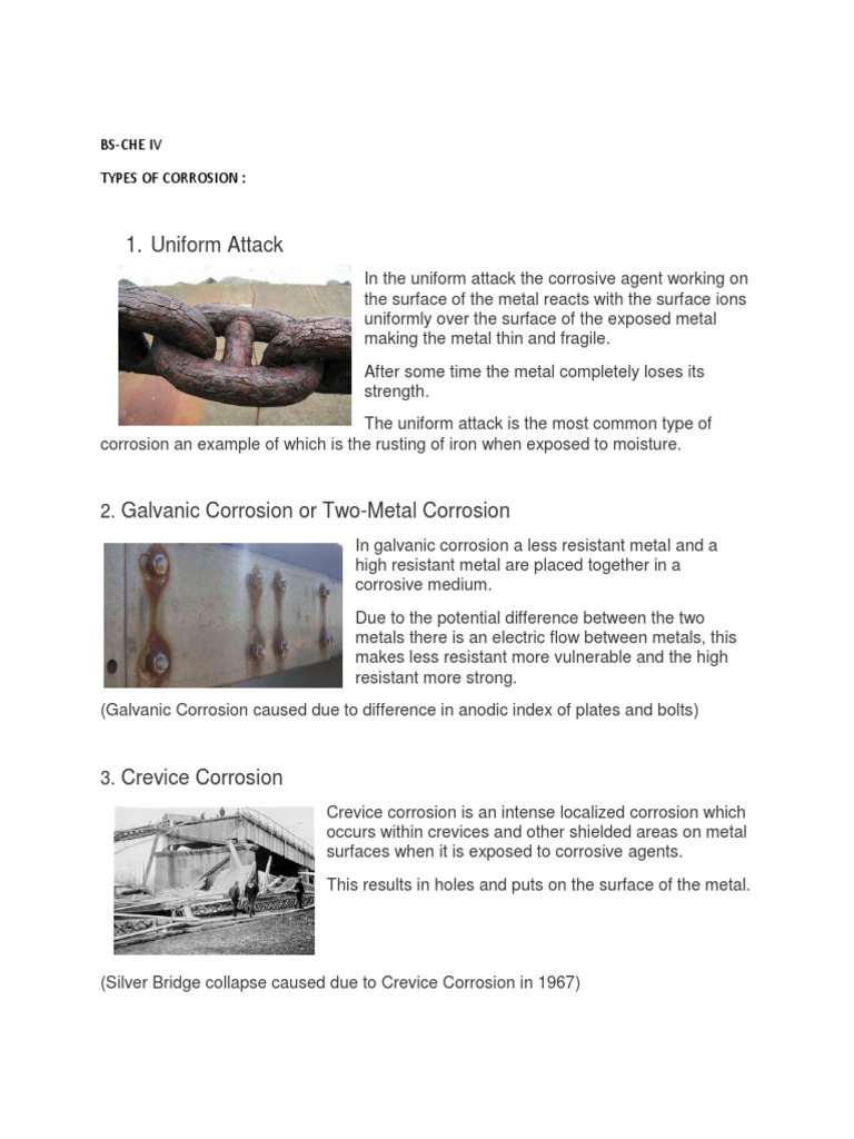 Uniform Attack: Bs-Che Iv Types of Corrosion | PDF | Corrosion | Metals