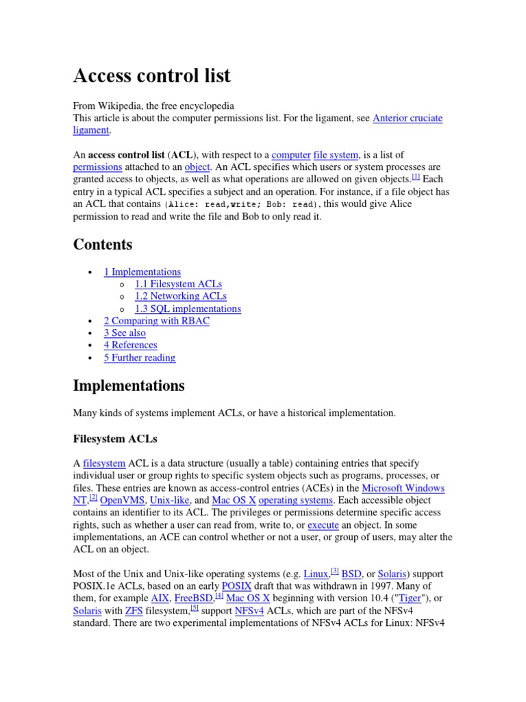 Access Control List: Filesystem Acls | PDF | Data | Information Age