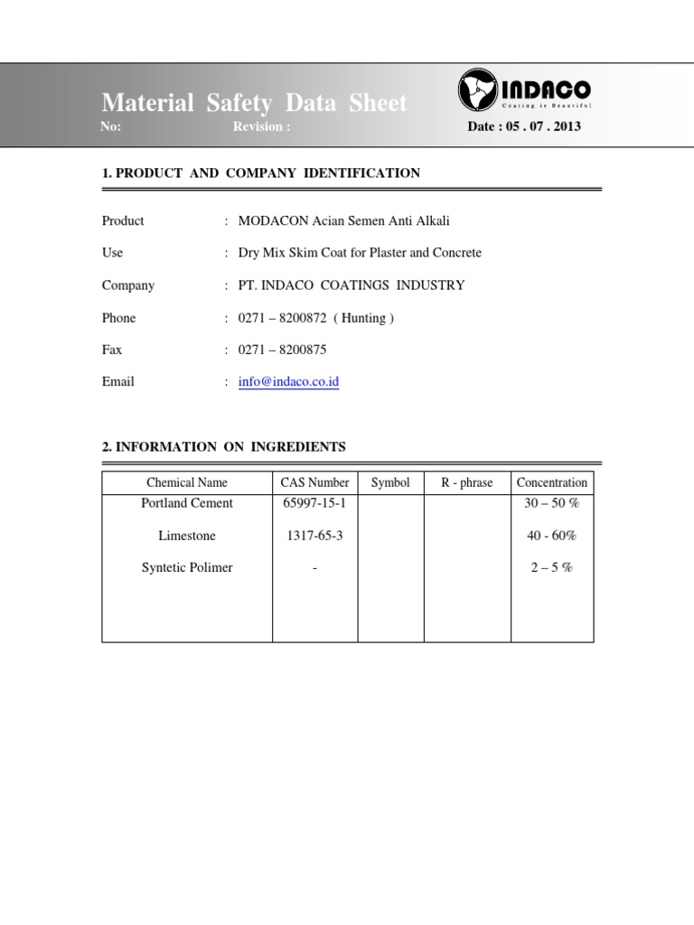MSDS Modacon Semen Acian Anti Alkali | PDF | Firefighting | Toxicity