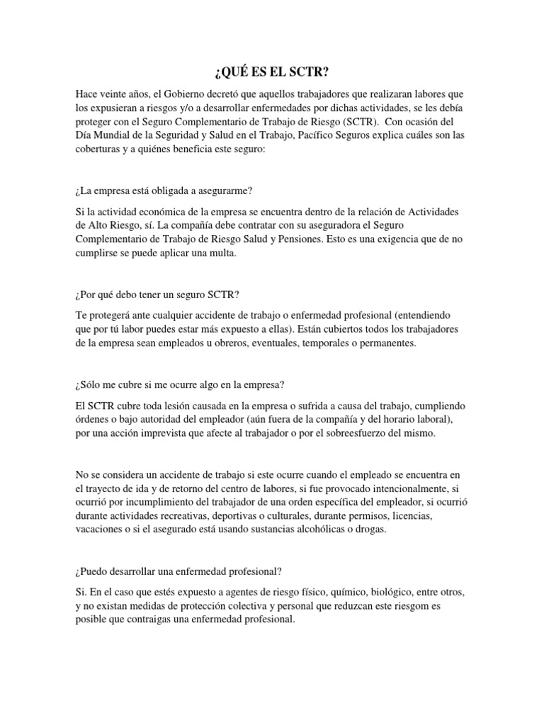 Qué es el SCTR y sus coberturas | PDF | Seguro | Labor