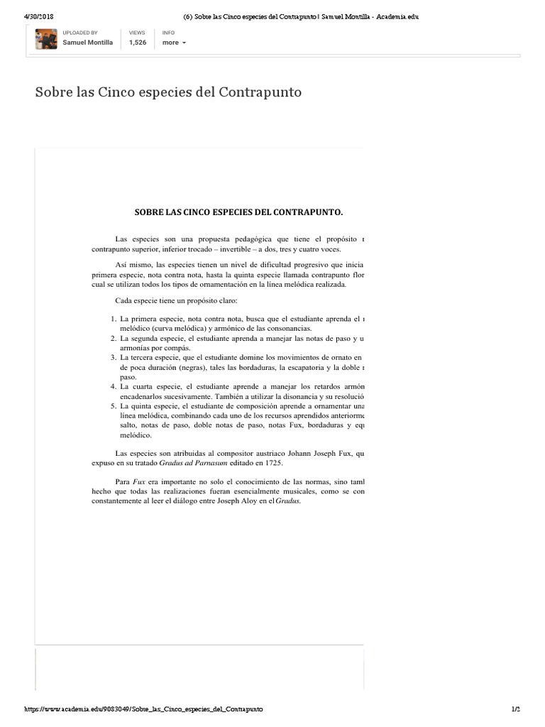 Sobre Las Cinco Especies Del Contrapunto - Samuel Montilla - Academia ...