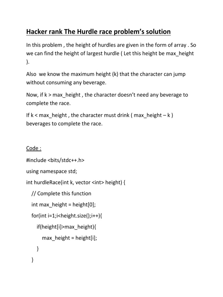 Hacker Rank The Hurdle Race Problem | PDF