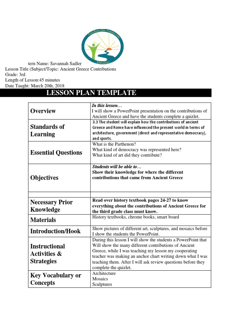 Lesson Plan Template: Standards of Learning | PDF | Educational ...