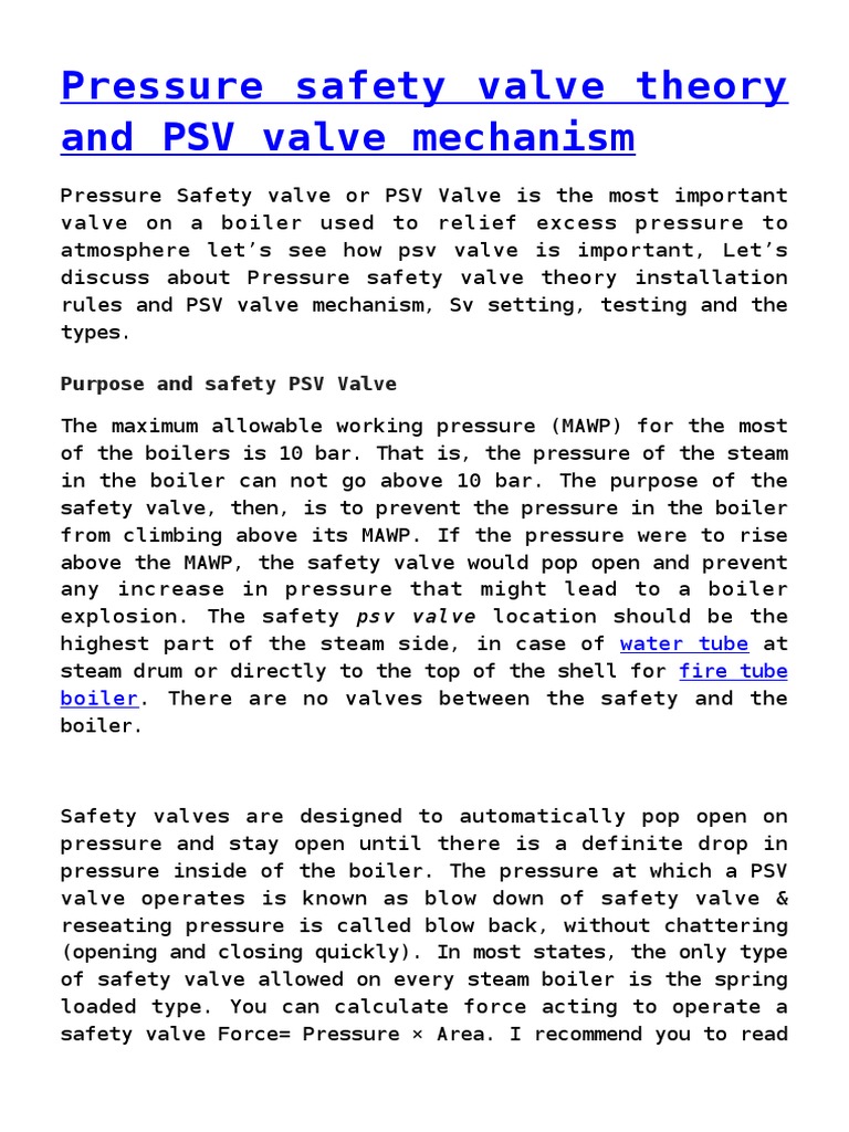 Pressure Safety Valve Theory Explained | PDF | Boiler | Valve