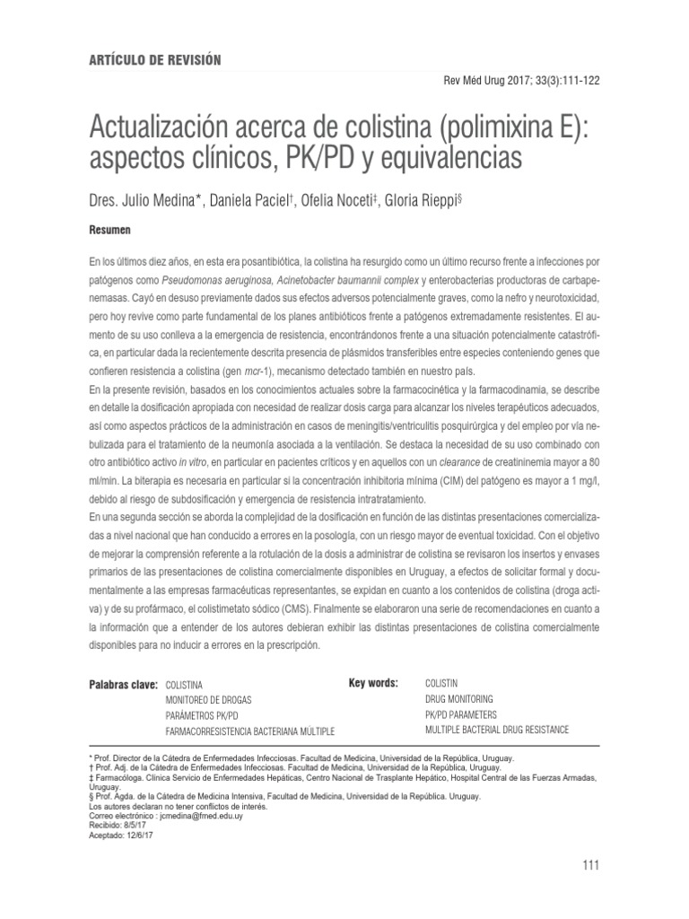 Colistina | PDF | Farmacocinética | Antibióticos