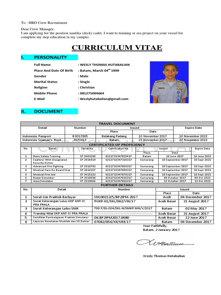 Curriculum Vitae | PDF | Merchant Navy | Shipping