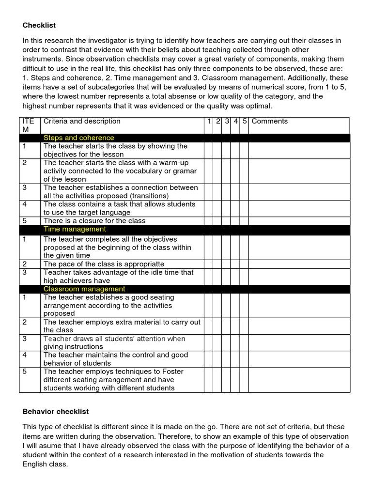 Checklist | PDF | Classroom Management | Rubric (Academic)