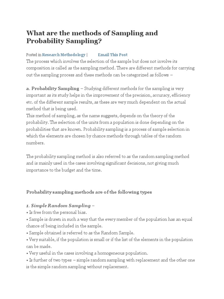 What Are The Methods of Sampling and Probability Sampling? | Download Free PDF | Sampling ...