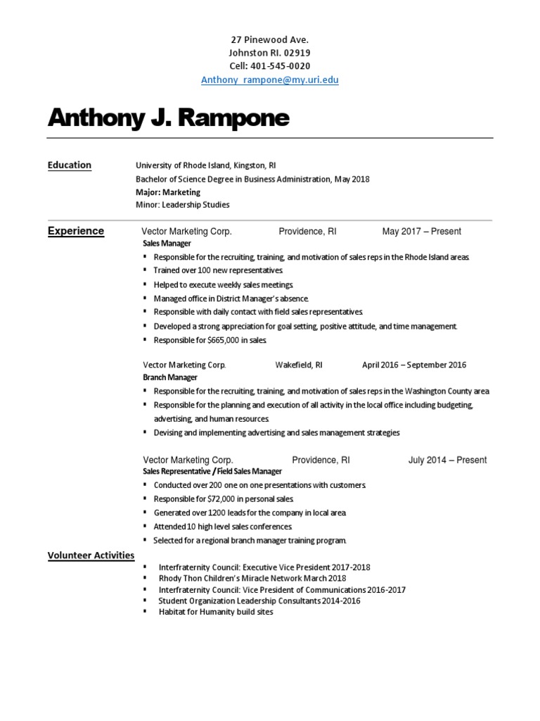 Rampone Anthony Resume | PDF | Sales | Marketing