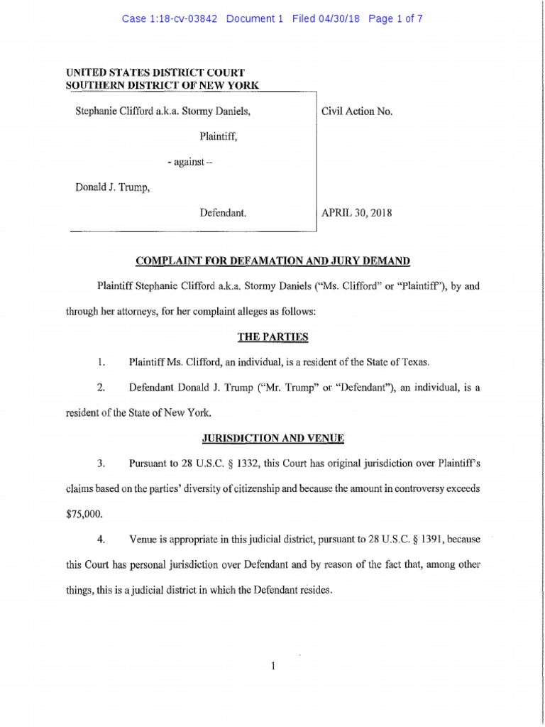 Daniels Defamation Complaint | PDF | Defamation | Lawsuit