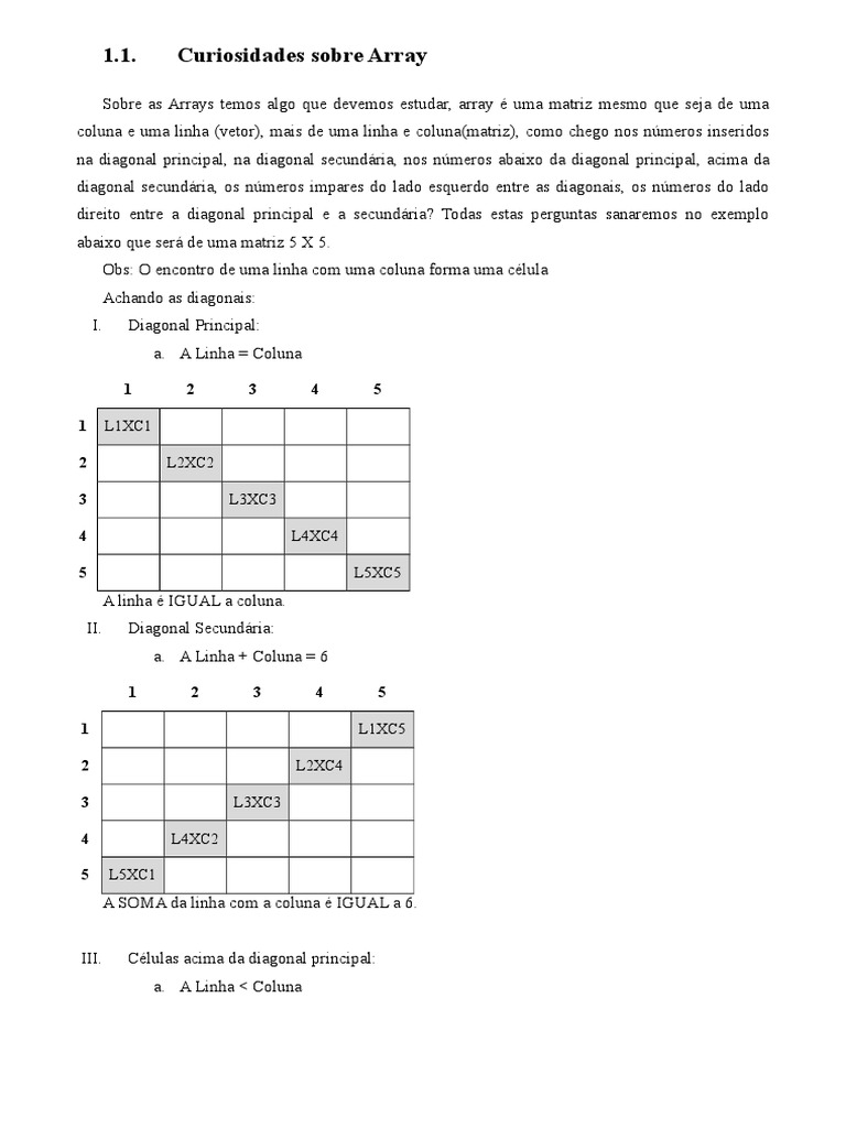 Propriedades e localização de elementos em uma matriz 5x5 | PDF ...