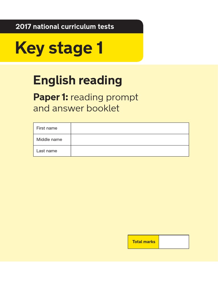 2017 Key Stage 1 English Reading Paper 1 - Reading Prompt and Answer ...
