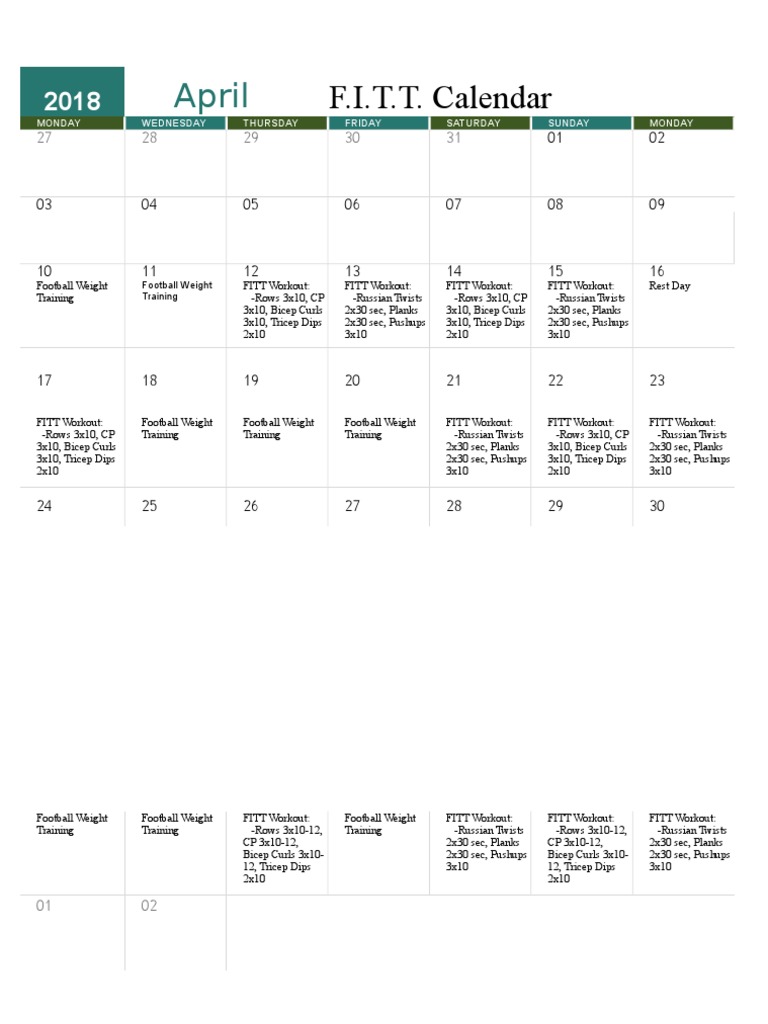 Fitt Calendar | PDF | Human Anatomy | Elbow