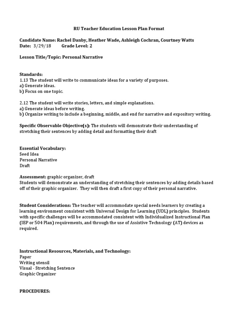 RU Lesson Plan Format Template | PDF | Lesson Plan | Educational Assessment