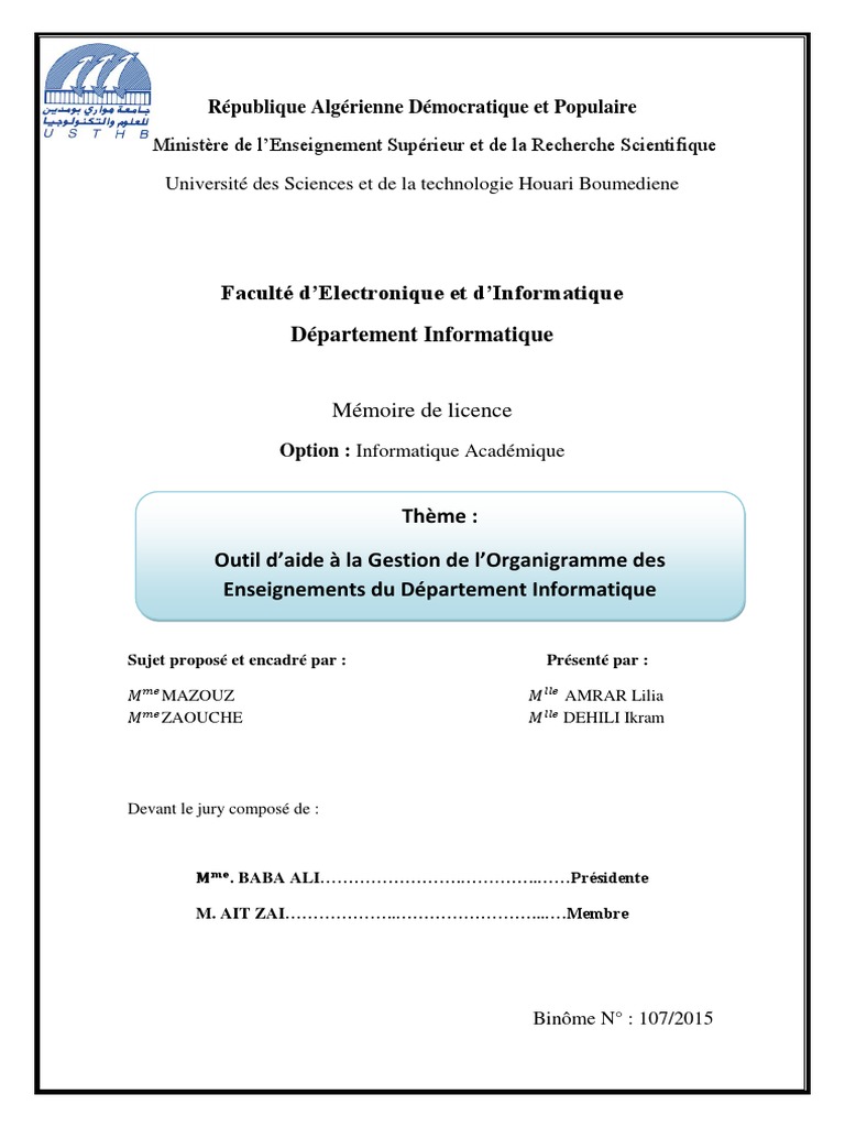 Pfe Organigramme Des Enseignements Du Departement Informatique | PDF | Ajax (Programmation) | PHP