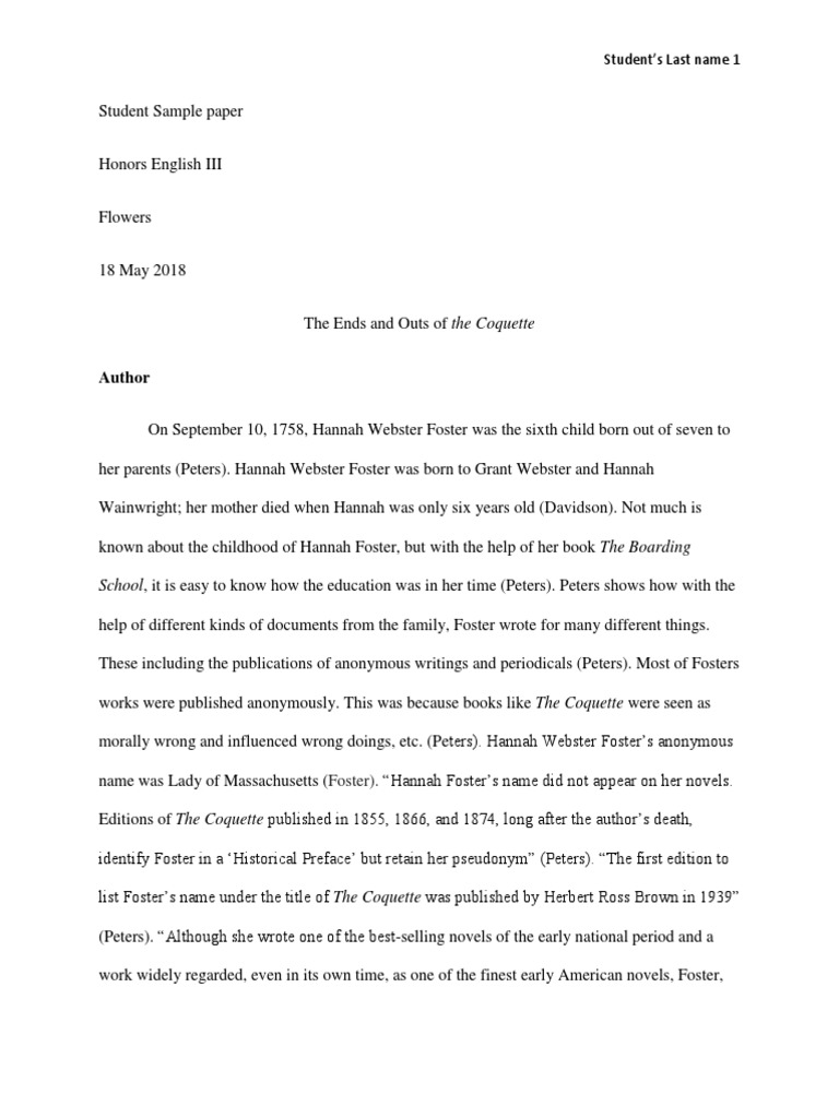 Sample Honors Paper Completed | PDF