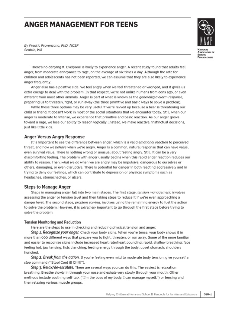 Anger Management For Teens: by Fredric Provenzano, PHD, NCSP Seattle, Wa | PDF | Anger ...