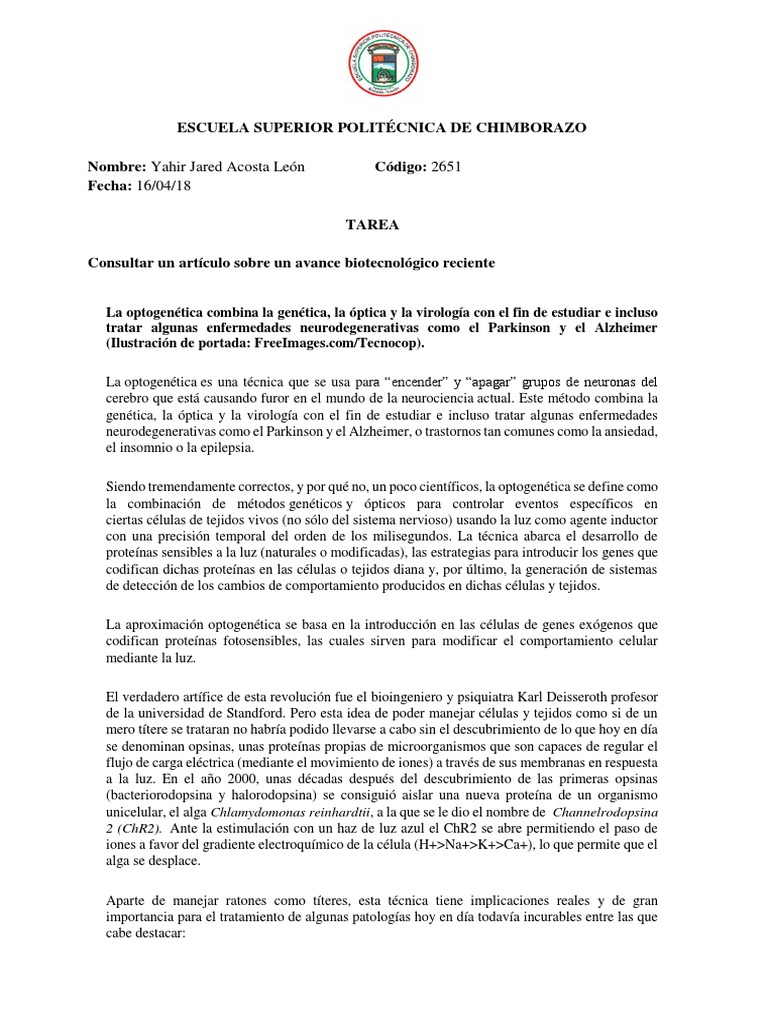 Optogenetica | PDF | Biología | Neurociencia