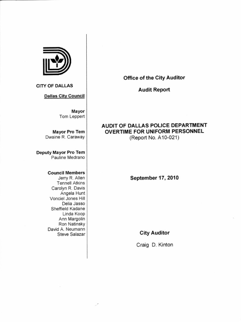 DPD Overtime Audit | PDF | Overtime | Employee Relations