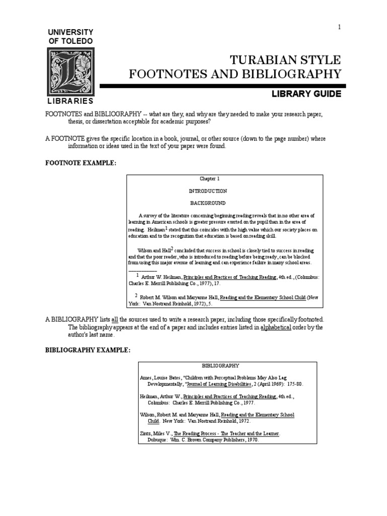 Turabian Style. Footnotes and Bibliography | PDF | Citation | Note ...