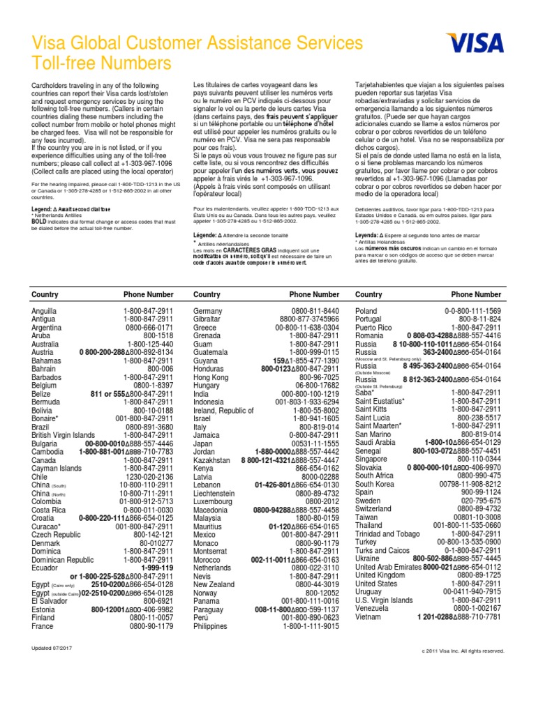 Numéros d'assistance Visa internationaux | PDF | Téléphonie