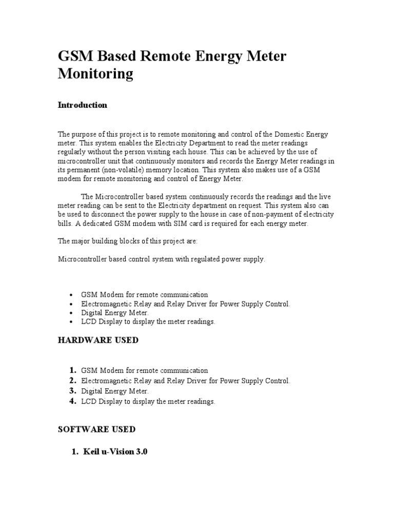 SMS Based Energy Meter Monitoring | Download Free PDF | Microcontroller ...
