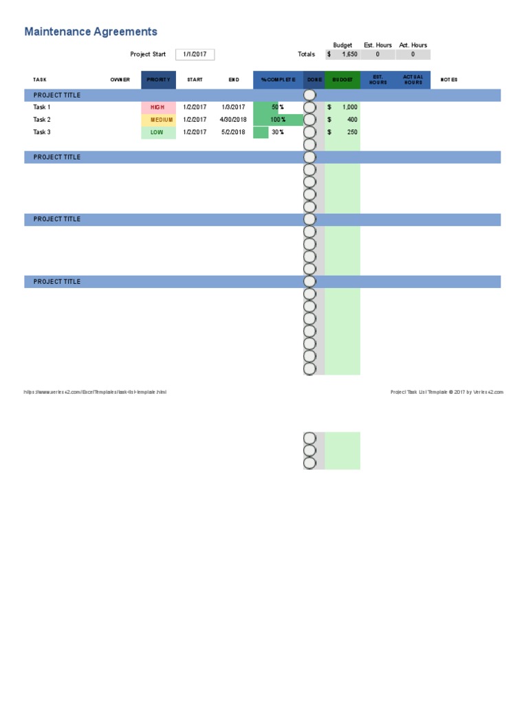 Project Task List2 Template | PDF | Spreadsheet | Intellectual Works