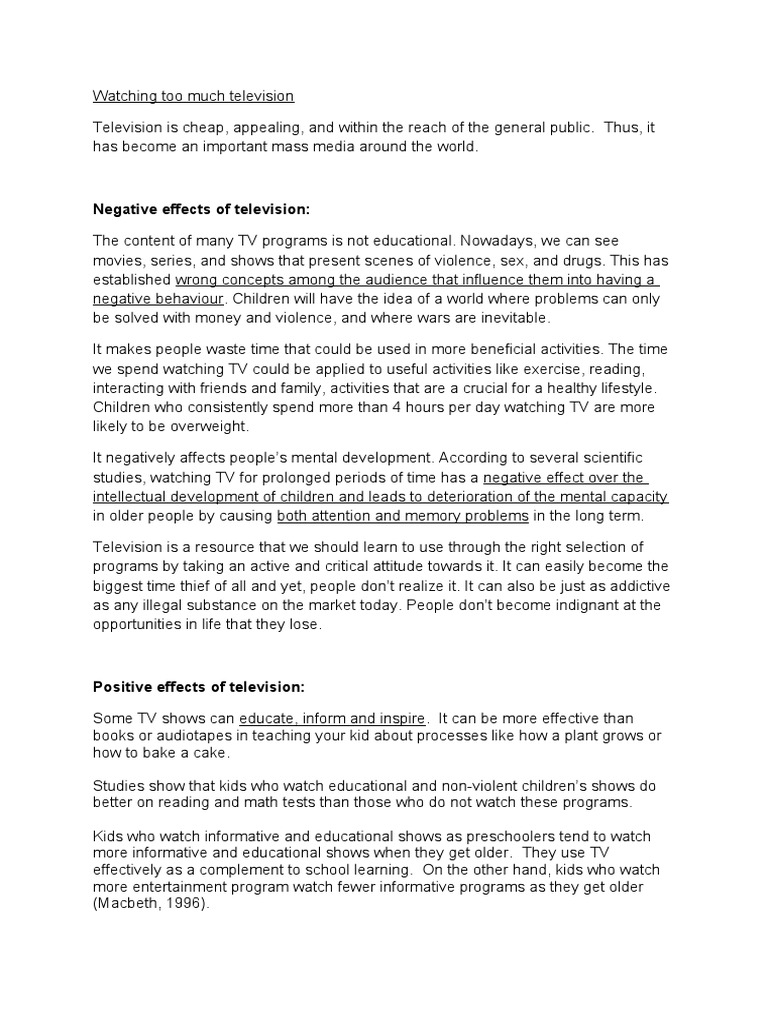 Effects of Watching Television | PDF | Violence | Child Development