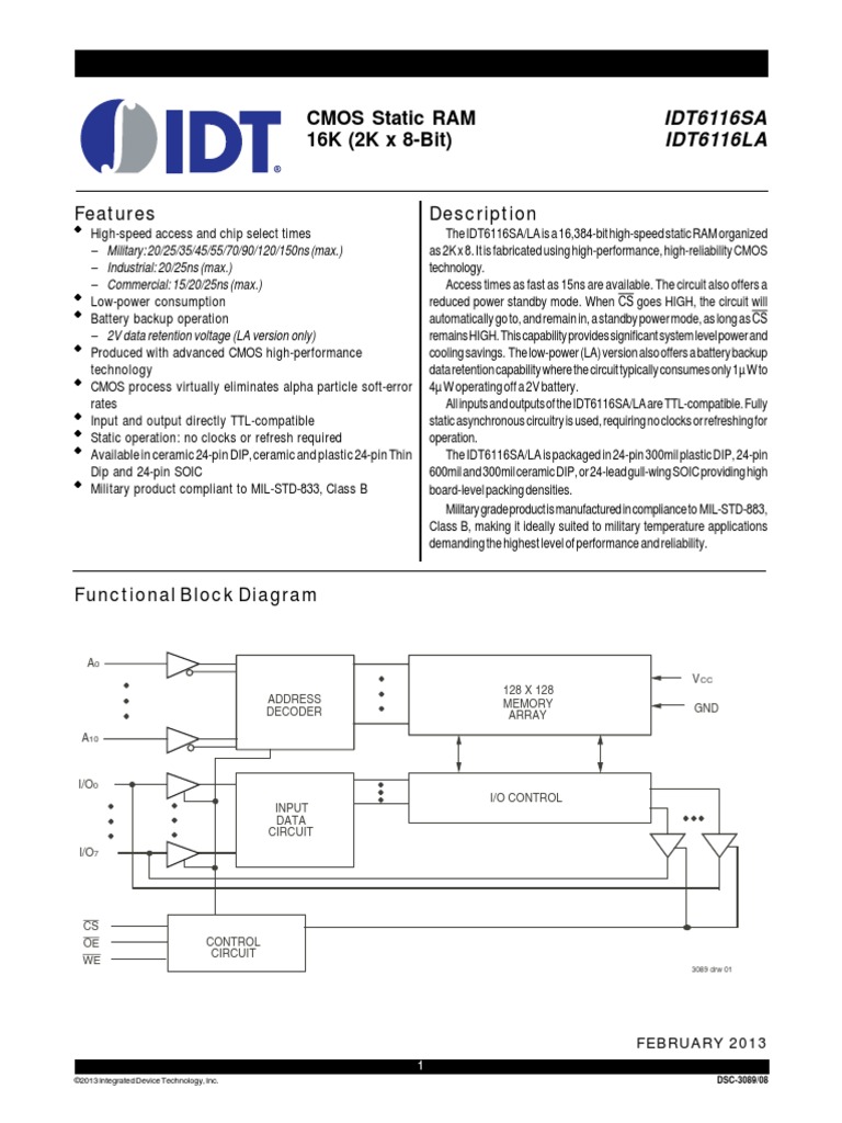 CMOS Static RAM 16K (2K X 8-Bit) : Features Description | PDF | Cmos ...