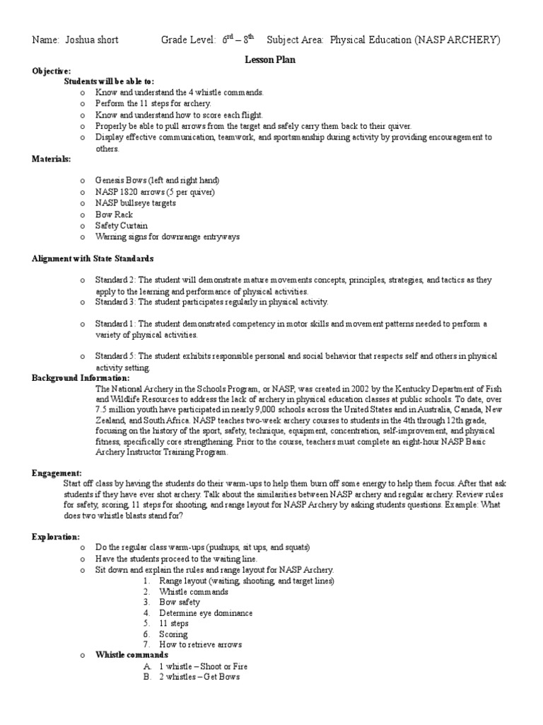 Archery Lession Plan | Download Free PDF | Archery | Behavior Modification