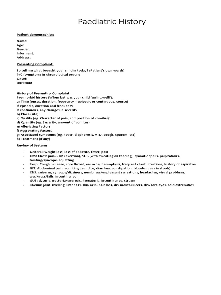 Paediatric History | PDF | Pregnancy | Childbirth