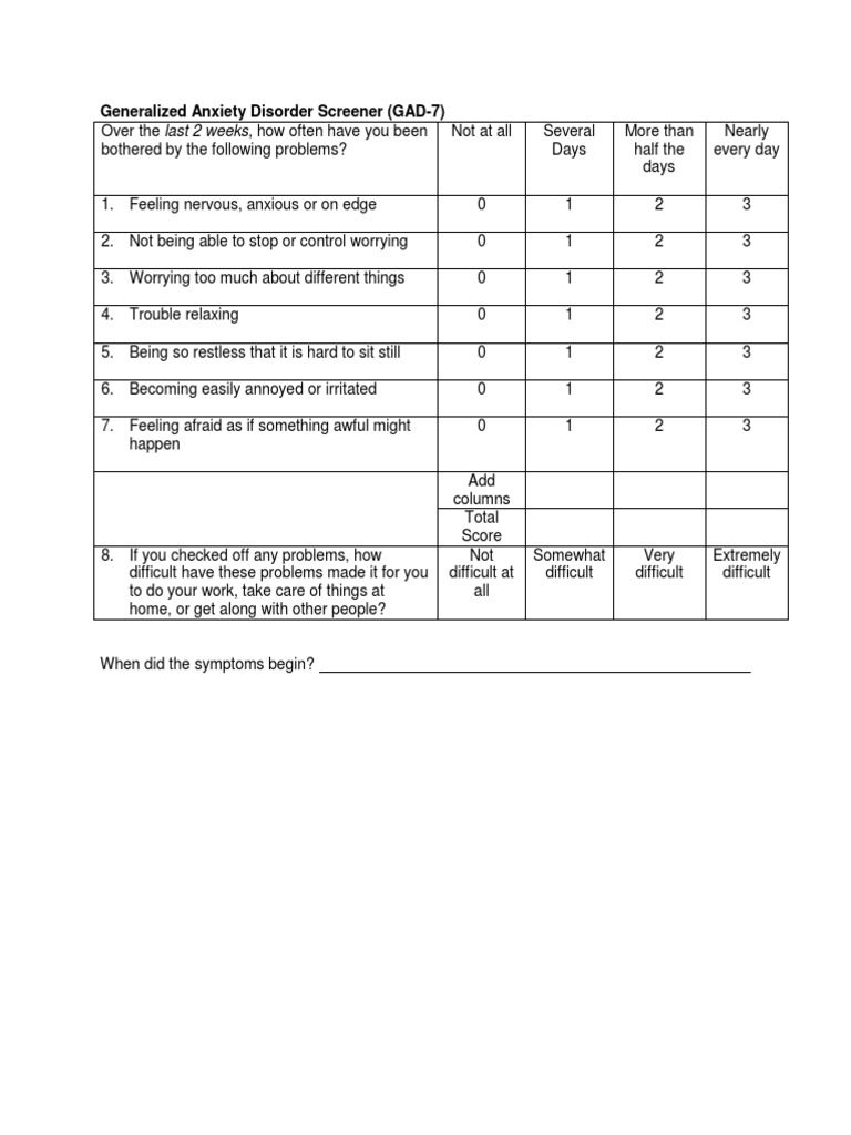 Anxiety Self-Assessment Tool | PDF | Generalized Anxiety Disorder ...
