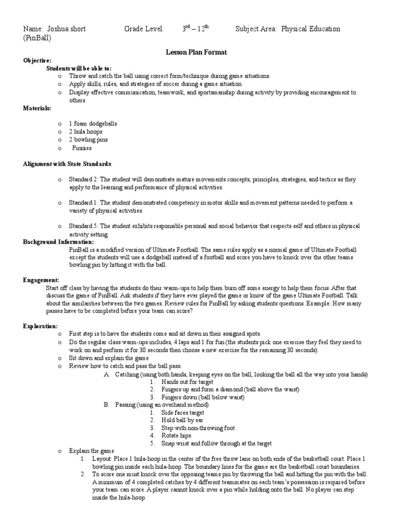 Pinball Lession Plan | PDF | Lesson Plan | Change
