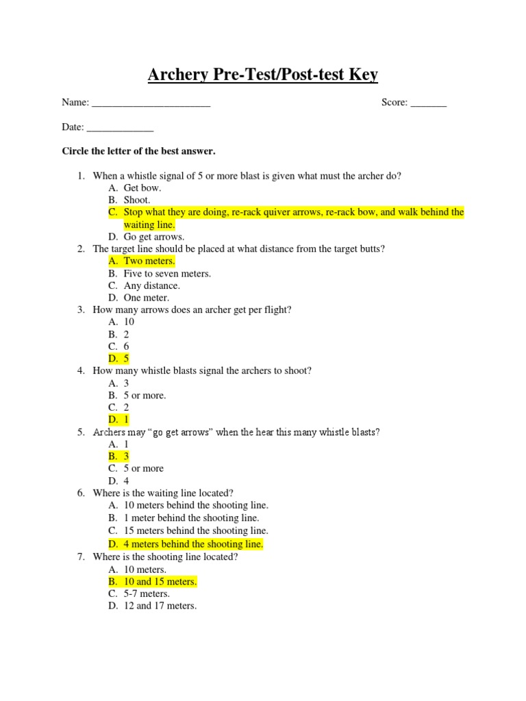 Archery Pre Test | PDF | Archery | Bow And Arrow