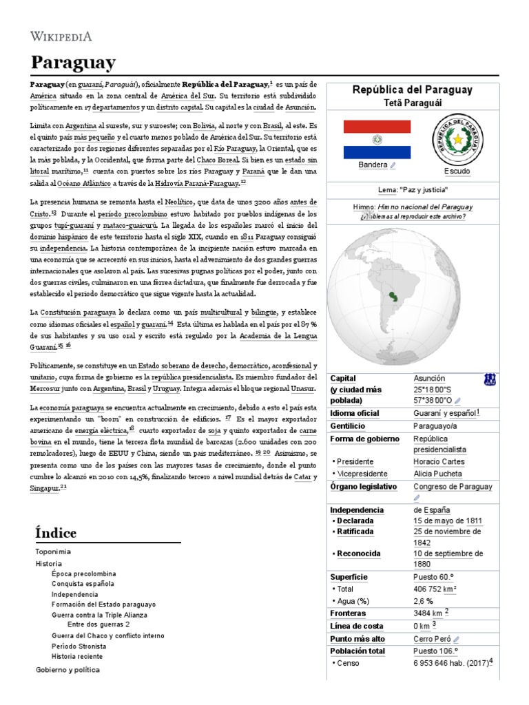 Paraguay - Wikipedia, La Enciclopedia Libre | PDF | Paraguay | Elecciones