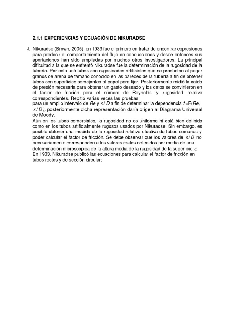 Experiencias y Ecuación de Nikuradse | Fricción | Ciencias fisicas ...