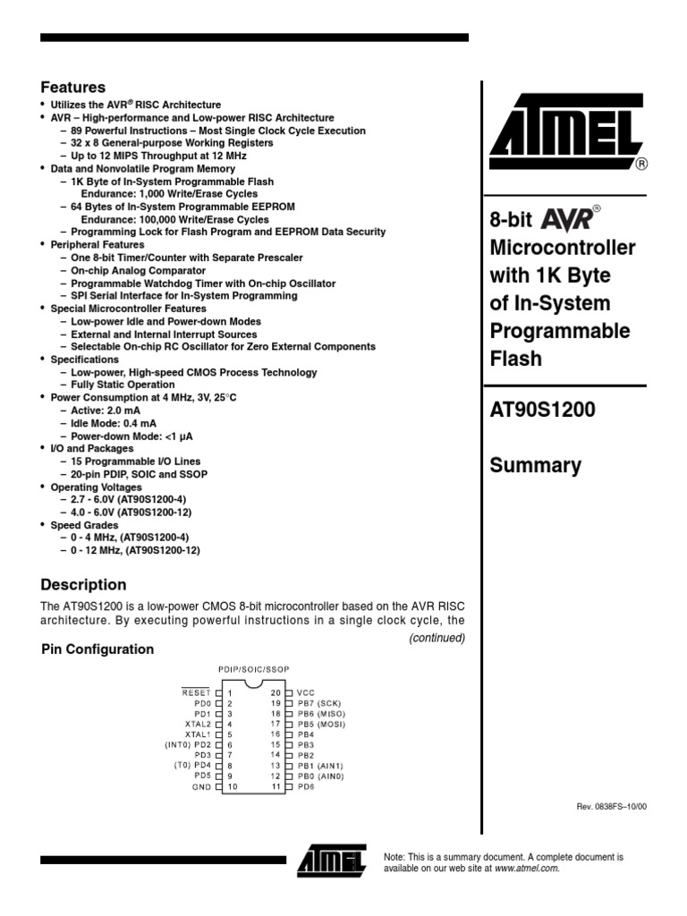 AT90S1200 | PDF | Microcontroller | Flash Memory