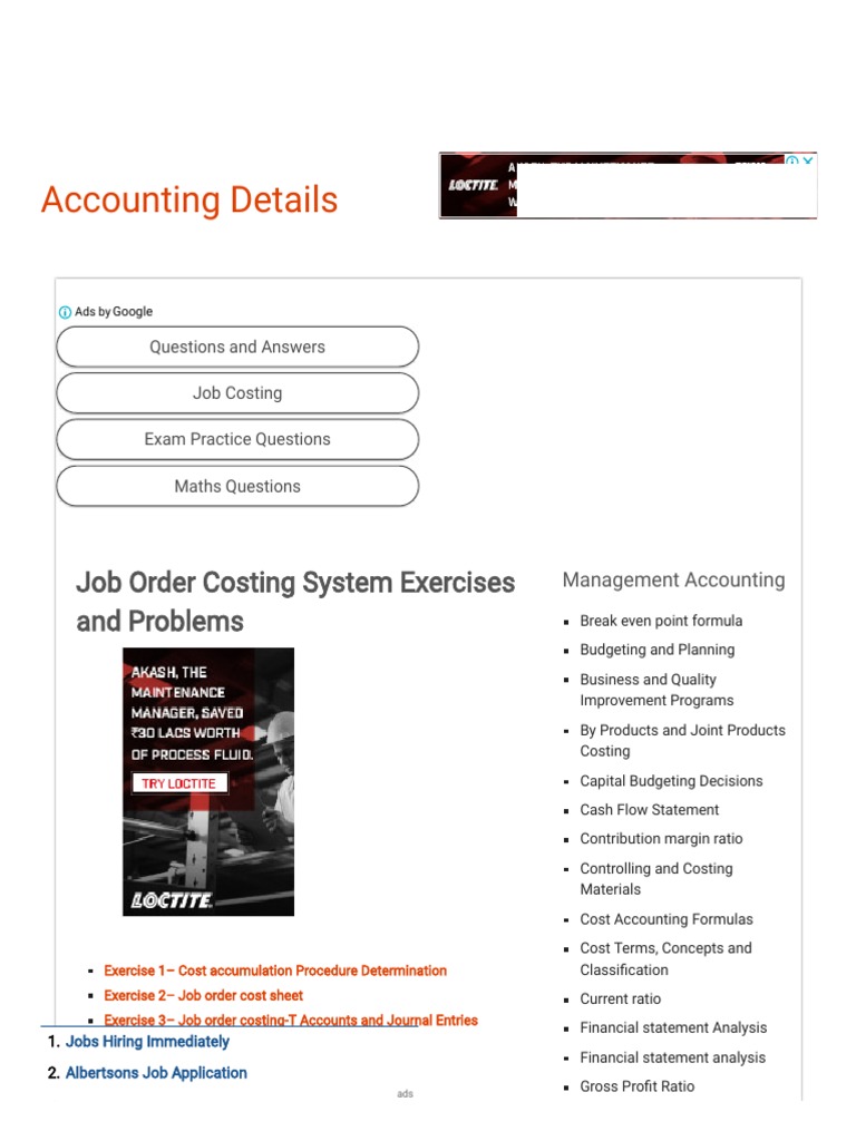 Job Order Costing Exercises-Solved Problems-Home Work Solution ...
